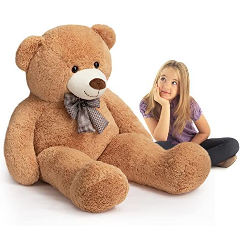 HollyHOME Giant Teddy Bear Stuffed Animal Large Bear Plush with Bow Tie Soft Toy for Girlfriend or Kids 48 inch Tan