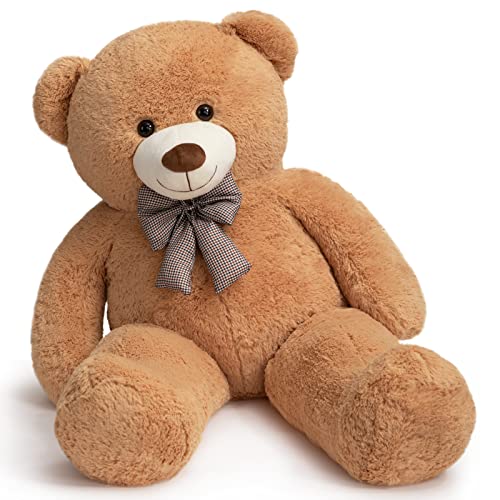 HollyHOME Giant Teddy Bear Stuffed Animal Large Bear Plush with Bow Tie Soft Toy for Girlfriend or Kids 48 inch Tan