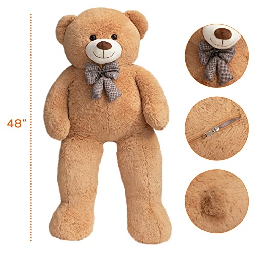 HollyHOME Giant Teddy Bear Stuffed Animal Large Bear Plush with Bow Tie Soft Toy for Girlfriend or Kids 48 inch Tan