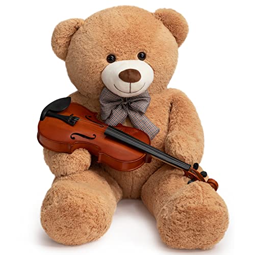 HollyHOME Giant Teddy Bear Stuffed Animal Large Bear Plush with Bow Tie Soft Toy for Girlfriend or Kids 48 inch Tan