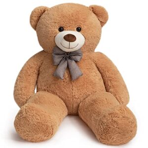 HollyHOME Giant Teddy Bear Stuffed Animal Large Bear Plush with Bow Tie Soft Toy for Girlfriend or Kids 48 inch Tan