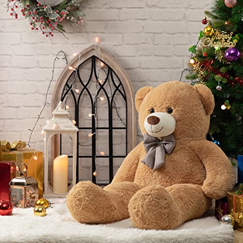 HollyHOME Giant Teddy Bear Stuffed Animal Large Bear Plush with Bow Tie Soft Toy for Girlfriend or Kids 48 inch Tan