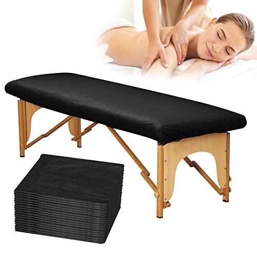 20 PCS Disposable Thick Massage Table Covers Fitted Bed Sheets 82 x 35 inches Soft Breathable (Black)