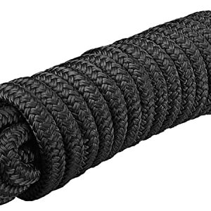 Dock Lines 3/4" x 25 ft Boat Ropes for Docking with 16" Loop, Double Braid Nylon Boat Dock Lines, Premium Dock Ropes for Boats, Boat Ropes Lines - Black Dock Lines for Boats 3/4", J-FM TWNTHSD 1 Pack