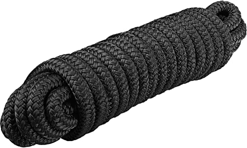 Dock Lines 3/4" x 25 ft Boat Ropes for Docking with 16" Loop, Double Braid Nylon Boat Dock Lines, Premium Dock Ropes for Boats, Boat Ropes Lines - Black Dock Lines for Boats 3/4", J-FM TWNTHSD 1 Pack