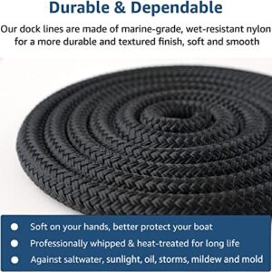 Dock Lines 3/4" x 25 ft Boat Ropes for Docking with 16" Loop, Double Braid Nylon Boat Dock Lines, Premium Dock Ropes for Boats, Boat Ropes Lines - Black Dock Lines for Boats 3/4", J-FM TWNTHSD 1 Pack