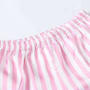 Silk Pjs for Women Set, Cute Silky Matching 2 Pcs Comfy Nightwear Button Down Sexy Soft Satin Summer Pj Short Set, D Pink Stripe, X-Small