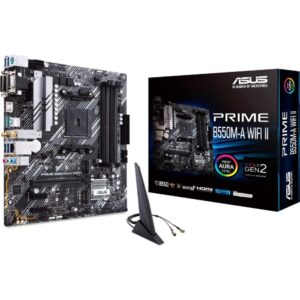 ASUS Prime B550M-A WiFi II AMD AM4 (3rd Gen Ryzen™) Micro ATX Motherboard (PCIe 4.0, WiFi 6, ECC Memory, 1Gb LAN, HDMI 2.1/D-Sub, 4K@60HZ, Addressable Gen 2 RGB Header and Aura Sync)