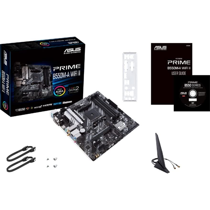 ASUS Prime B550M-A WiFi II AMD AM4 (3rd Gen Ryzen™) Micro ATX Motherboard (PCIe 4.0, WiFi 6, ECC Memory, 1Gb LAN, HDMI 2.1/D-Sub, 4K@60HZ, Addressable Gen 2 RGB Header and Aura Sync)