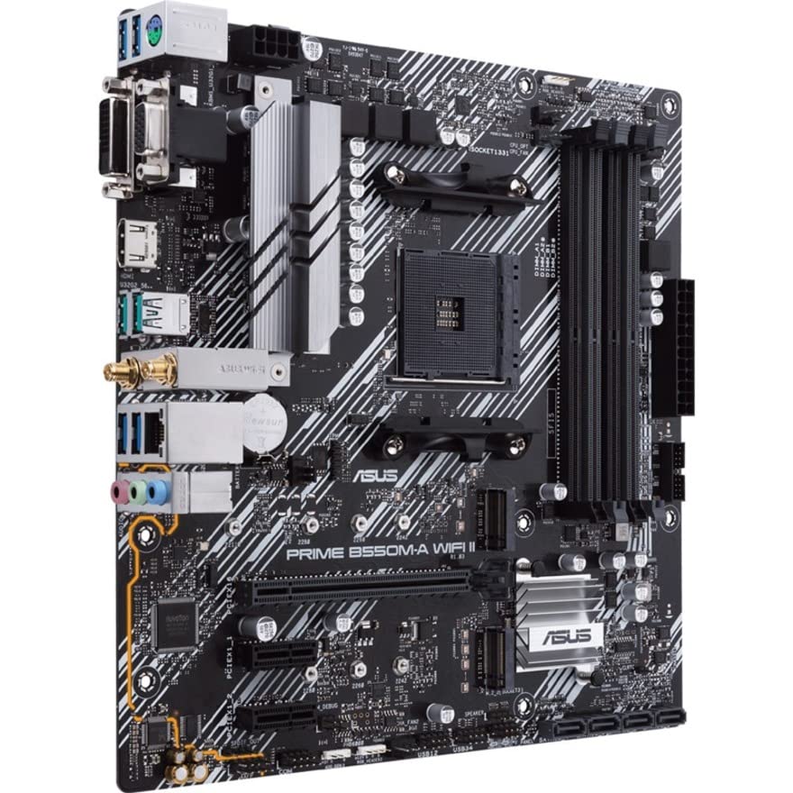 ASUS Prime B550M-A WiFi II AMD AM4 (3rd Gen Ryzen™) Micro ATX Motherboard (PCIe 4.0, WiFi 6, ECC Memory, 1Gb LAN, HDMI 2.1/D-Sub, 4K@60HZ, Addressable Gen 2 RGB Header and Aura Sync)