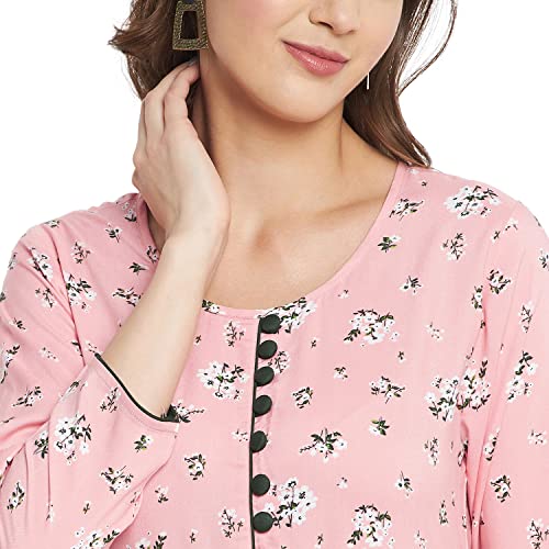 Tissu Women's Rayon Pink & Green Floral Pritned A-Line Kurta 2149_Pink_4XL