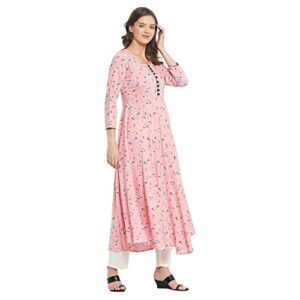 Tissu Women's Rayon Pink & Green Floral Pritned A-Line Kurta 2149_Pink_4XL