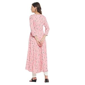 Tissu Women's Rayon Pink & Green Floral Pritned A-Line Kurta 2149_Pink_4XL