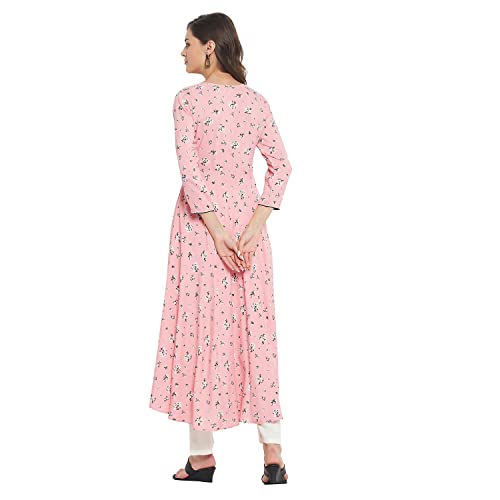 Tissu Women's Rayon Pink & Green Floral Pritned A-Line Kurta 2149_Pink_4XL