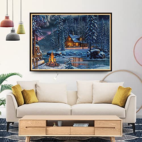 Disxvivy Cross Stitch Stamped Full Embroidery Kits DIY 11CT Cotton Thread Printed DIY Needlepoint Kits DMC Craft Needlework Set Cross-Stitch Stamped Sets-Snowy Night Northern Lights 18.1×26 inchs