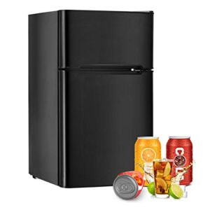 toolsempire mini fridge,3.2 cu.ft compact refrigerator with freezer, dual door refrigerator with adjustable temperature & removable glass shelves, mini fridge for dorm, office, bedroom, kitchen(black)