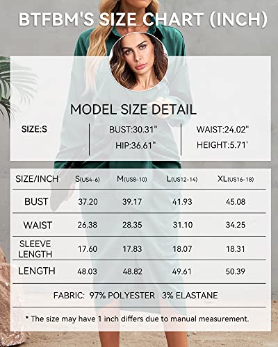 BTFBM Women 2023 Long Sleeve Lapel V Neck Button Down Satin Dress Belted Elegant Ruched Summer Fall Maxi Shirt Dresses(Solid Dark Green, Medium)