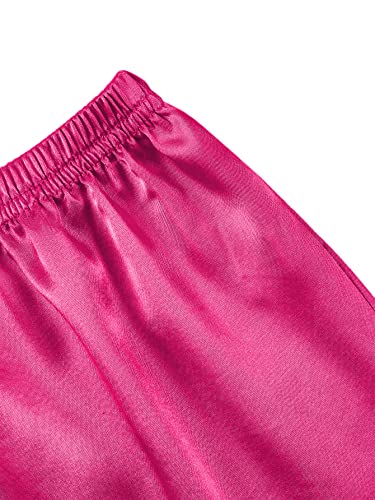 Remidoo Women's Satin Pajamas Short Sleeve Button Down Shirt with Shorts Set 2 Piece Sleepwear Solid Hot Pink Small