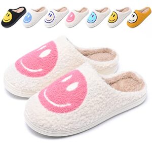 cute smile face slippers for women and men,soft plush comfy warm couple slip-on house happy face slippers for winter indoor outdoor smile slippers non-slip fuzzy flat slides white pink 4041