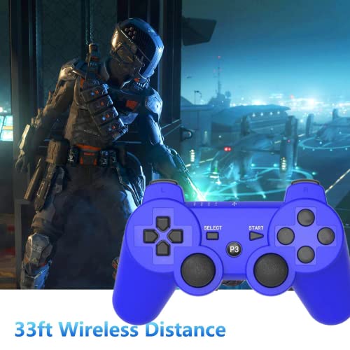 Rzzhgzq 2 Pack PS3 Wireless Controller Playstation 3 Controller Wireless Bluetooth Gamepad with USB Charger Cable for PS3 Console (BLUE+RED)