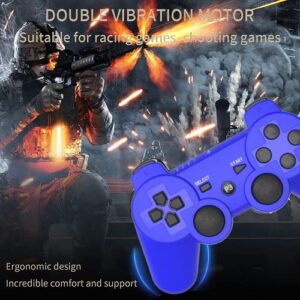 Rzzhgzq 2 Pack PS3 Wireless Controller Playstation 3 Controller Wireless Bluetooth Gamepad with USB Charger Cable for PS3 Console (BLUE+RED)