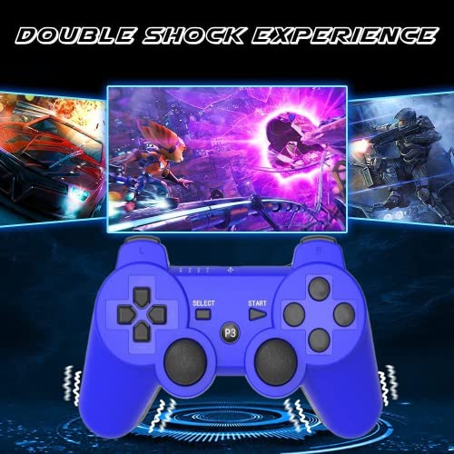 Rzzhgzq 2 Pack PS3 Wireless Controller Playstation 3 Controller Wireless Bluetooth Gamepad with USB Charger Cable for PS3 Console (BLUE+RED)