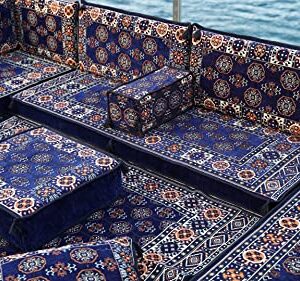 Navy Blue U Shaped Arabic Floor Sofa Set, Floor Cushions, Balcony Patio Sofas, Pallet Sofa, Ethnic Sofa, Moroccan Sofas, Sectional Sofas, Pouffs (U Sofa Full Set)