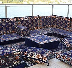 Navy Blue U Shaped Arabic Floor Sofa Set, Floor Cushions, Balcony Patio Sofas, Pallet Sofa, Ethnic Sofa, Moroccan Sofas, Sectional Sofas, Pouffs (U Sofa Full Set)