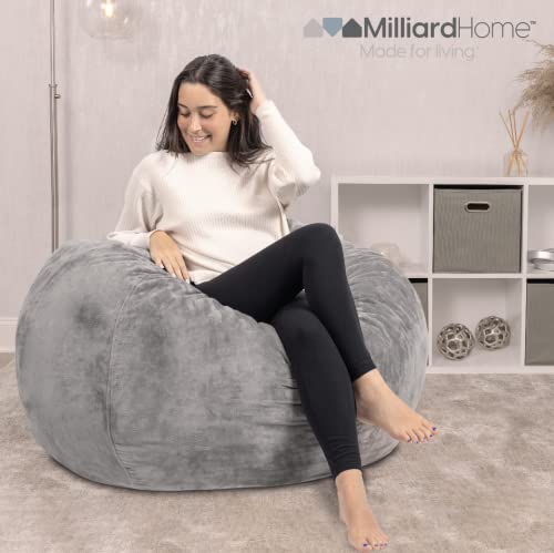 Milliard Big Ultra Supportive Stuffed Bean Bag Chair Couch for Adults and Kids Filled with Shredded Foam (Grey)