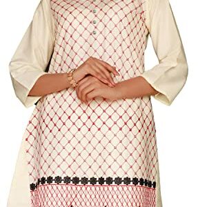 IshDeena Indian Kurtis for Women Chikankari Kurta Tunic Tops Indian Pakistani Style Embroidered Cotton Womens Summer Shirts (Small, White)