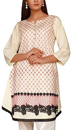 IshDeena Indian Kurtis for Women Chikankari Kurta Tunic Tops Indian Pakistani Style Embroidered Cotton Womens Summer Shirts (Small, White)