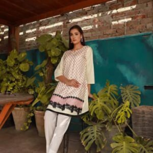 IshDeena Indian Kurtis for Women Chikankari Kurta Tunic Tops Indian Pakistani Style Embroidered Cotton Womens Summer Shirts (Small, White)