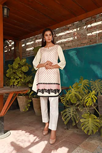 IshDeena Indian Kurtis for Women Chikankari Kurta Tunic Tops Indian Pakistani Style Embroidered Cotton Womens Summer Shirts (Small, White)