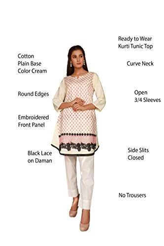 IshDeena Indian Kurtis for Women Chikankari Kurta Tunic Tops Indian Pakistani Style Embroidered Cotton Womens Summer Shirts (Small, White)