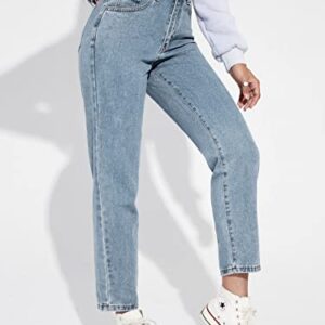 MakeMeChic Women's Straight Leg Jeans Casual High Waisted Denim Pants Light Wash L