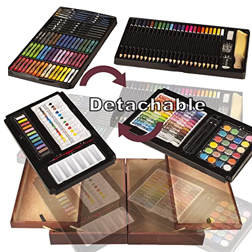 KINSPORY 168-Pack Art Supplies, Deluxe Wooden Art Set Crafts Drawing Painting Coloring Kit, Coloring Book, Sketch Pads Creative Gift Box for Artist Beginners Kids Girls Boys 5 6 7 8 9 10 11 12