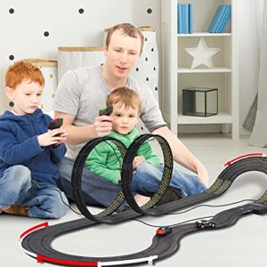 Cusocue High-Speed Electric Powered Super Loop Speedway Slot Car Track Set, Two Cars for Dual Racing with 4 Controllers, Boys Toys for 6 7 8 9 10-16 Years Old Kids Best Gifts