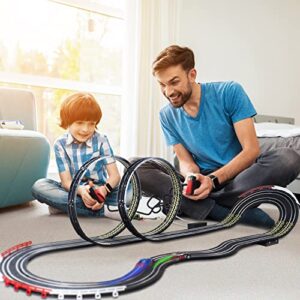 Cusocue High-Speed Electric Powered Super Loop Speedway Slot Car Track Set, Two Cars for Dual Racing with 4 Controllers, Boys Toys for 6 7 8 9 10-16 Years Old Kids Best Gifts