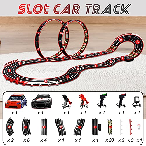 Cusocue High-Speed Electric Powered Super Loop Speedway Slot Car Track Set, Two Cars for Dual Racing with 4 Controllers, Boys Toys for 6 7 8 9 10-16 Years Old Kids Best Gifts