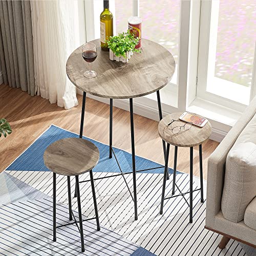 VECELO 3-Piece Table Sets, Round Bistro Pub Furniture and Chairs Set of 2, Counter Height Wood top,Small Spaces Saving for Dining Room Breakfast, Maple