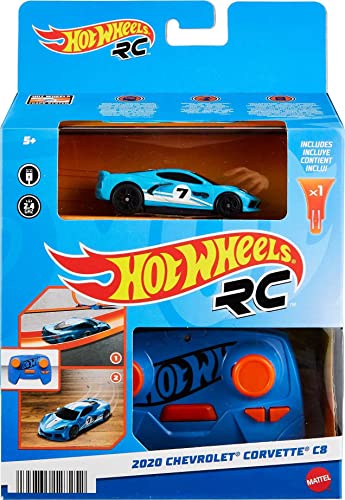 Hot Wheels Rc C8 Corvette in 1:64 Scale, Remote-Control Toy Car with Controller & Track Adapter, Works On & Off Track