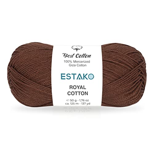 Estako Royal Cotton, 100% Mercerized Giza Cotton Yarn, Soft, Super Fino 1 for Crochet and Knitting 1.76 Oz (50g) / 137 Yrds (125m) (5085 - Brown)