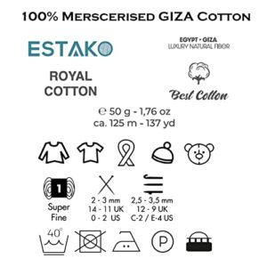 Estako Royal Cotton, 100% Mercerized Giza Cotton Yarn, Soft, Super Fino 1 for Crochet and Knitting 1.76 Oz (50g) / 137 Yrds (125m) (5085 - Brown)