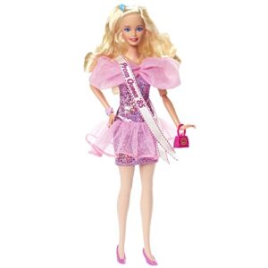 barbie rewind doll & accessories with curly blonde hair & 1980s-inspired prom queen outfit, collectible & displayable