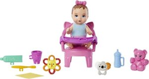 barbie skipper babysitters inc baby small doll & accessories, first tooth playset with appearing & disappearing tooth