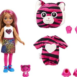 Barbie Cutie Reveal Chelsea Small Doll, Jungle Series Tiger Plush Costume, 7 Surprises Including Mini Pet & Color Change