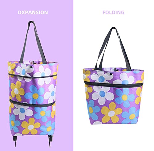 Trolley Bags with Wheels Foldable Shopping Cart Reusable Shopping Bags Folding Shopping Bag Collapsible Grocery Bags Shopping Trolley Bag Waterproof Bag Cart for Camping Moving and Shopping