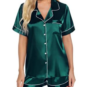 Pjmlifecoco Silk Pajama Set for Women Short Sleeve Sleepwear Soft Silk Pajama Set Bridesmaid Pjs Green