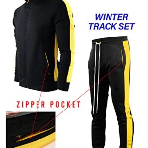 SCREENSHOT-S51707 Mens Hip Hop Premium Slim Fit Winter Fleece Lined Track Jacket - Modern Athletic Workout Sport Fitness Tops with Side Taping-Black/Yellow-Medium