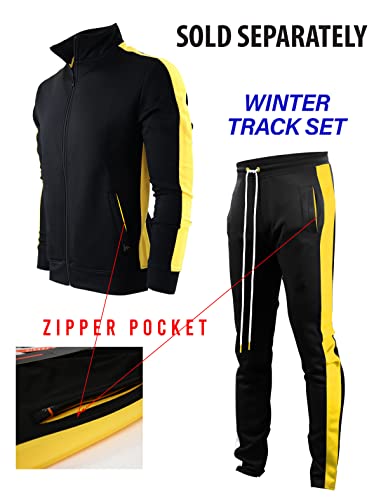 SCREENSHOT-S51707 Mens Hip Hop Premium Slim Fit Winter Fleece Lined Track Jacket - Modern Athletic Workout Sport Fitness Tops with Side Taping-Black/Yellow-Medium